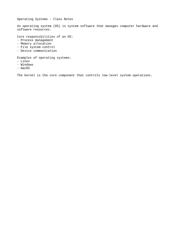 Operating Systems Class Notes | PDF