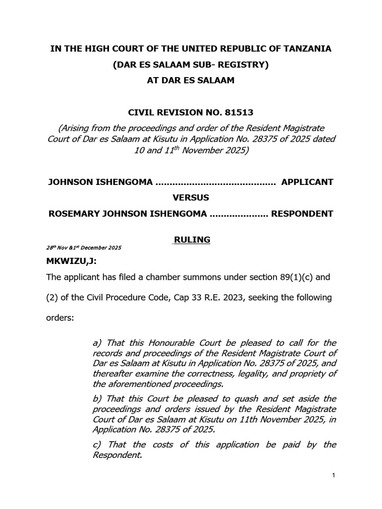 Johnson Ishengoma vs Rosemary Johnson Ishengoma 2025 TZHC 7403 (1 ...