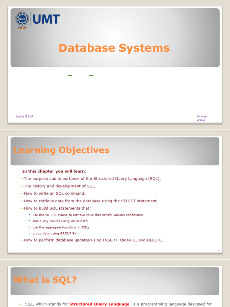 Lecture19 & 20 - SQL - Data Manipulation Language | PDF | Sql | Databases
