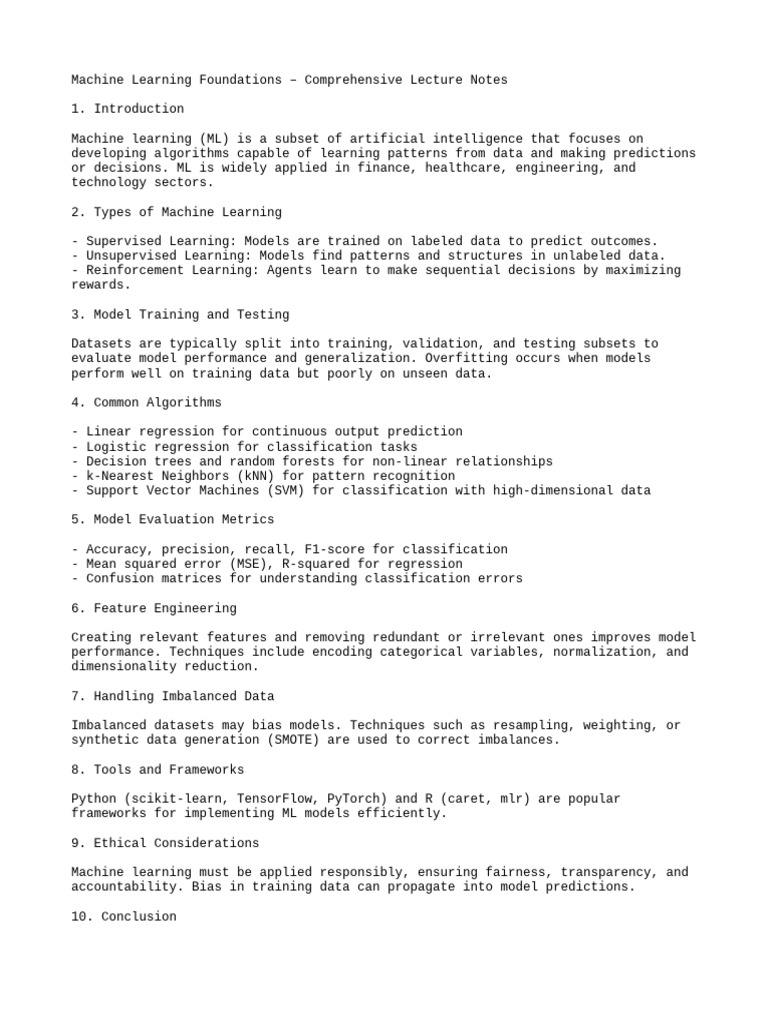Machine Learning Foundations Lecture Notes | PDF