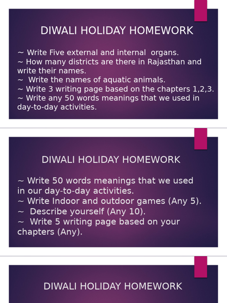Diwali Holiday Homework | PDF