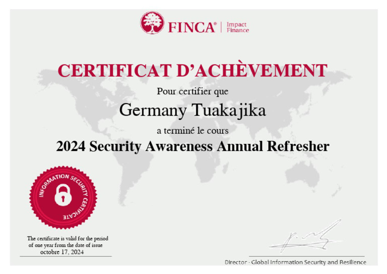 2024 Security Awareness Annual Refresher_Certificate of Completion | PDF