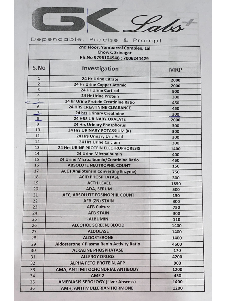 Laboratory Tests GK Labs | PDF