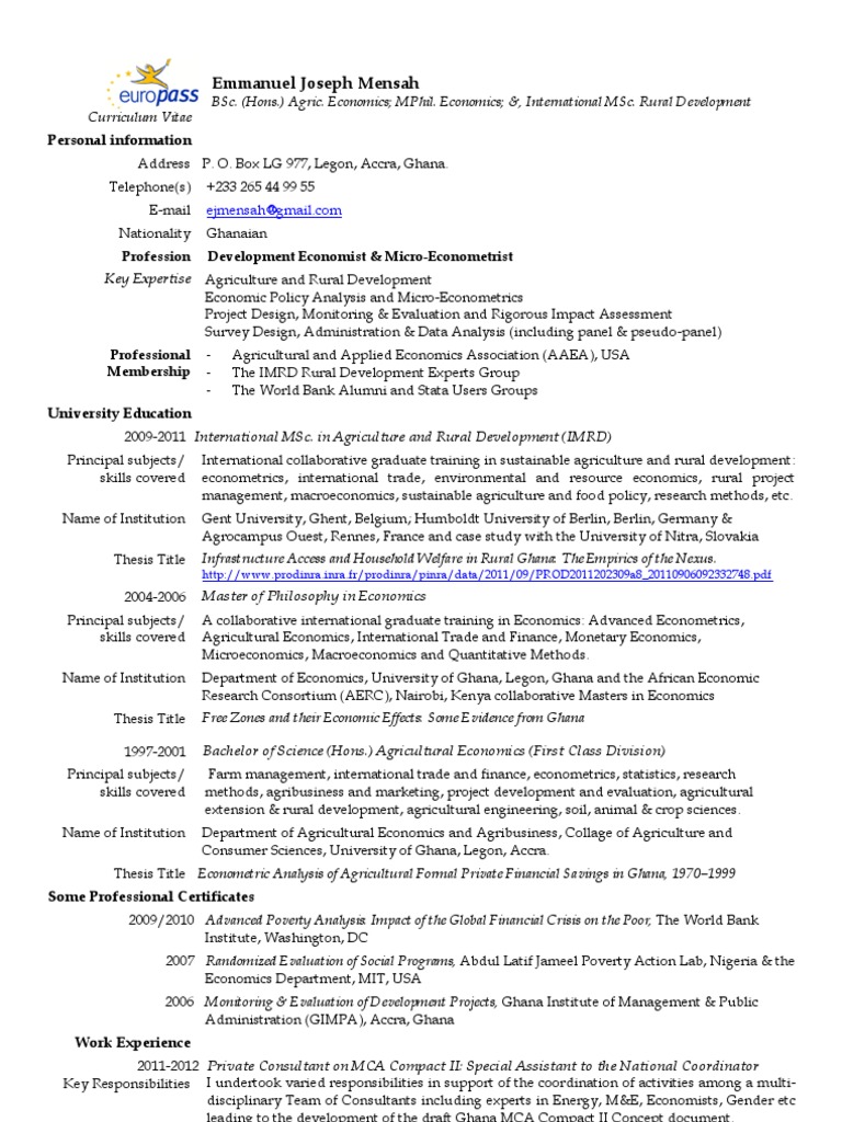 CV - Emmanuel J. Mensah - 061812 | PDF | Development Economics | Ghana