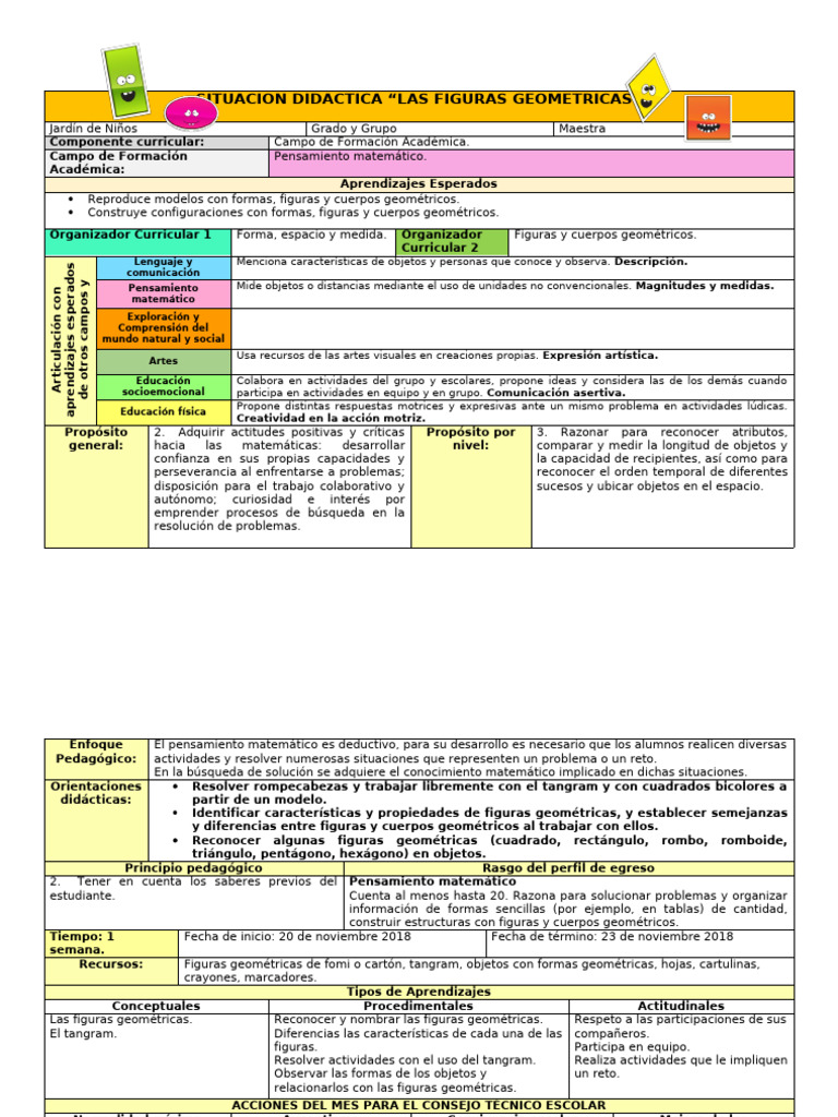 PLAN LAS FIGURAS GEOMETRICAS-1-2-1 | PDF | Educación de la primera infancia | Pensamiento