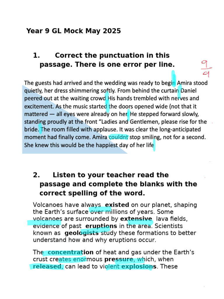 Year 9 GL Mock May 2025 Lesson 8 Copy | PDF | Volcano