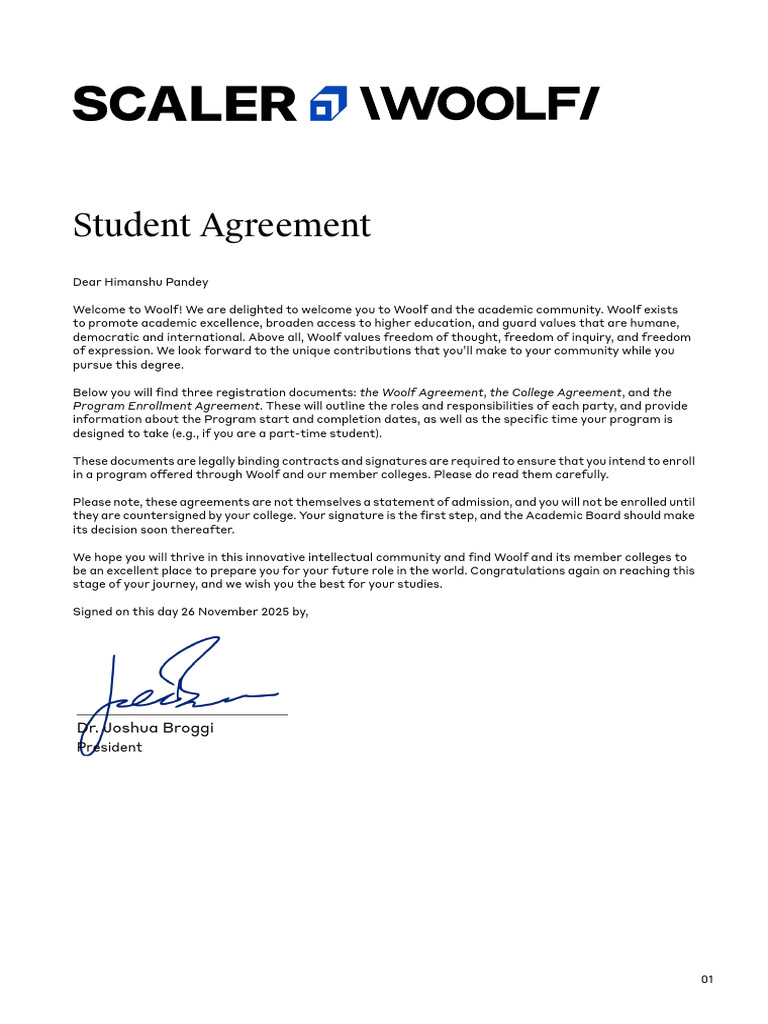 Woolf Student Agreement Overview | PDF | Arbitration | Academic Degree