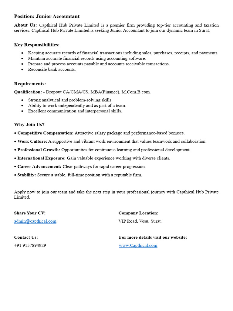 Junior Accountant JD 1 | PDF