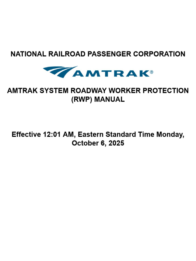 Roadway Worker Protection (RWP) Manual | PDF | Safety | Regulatory ...