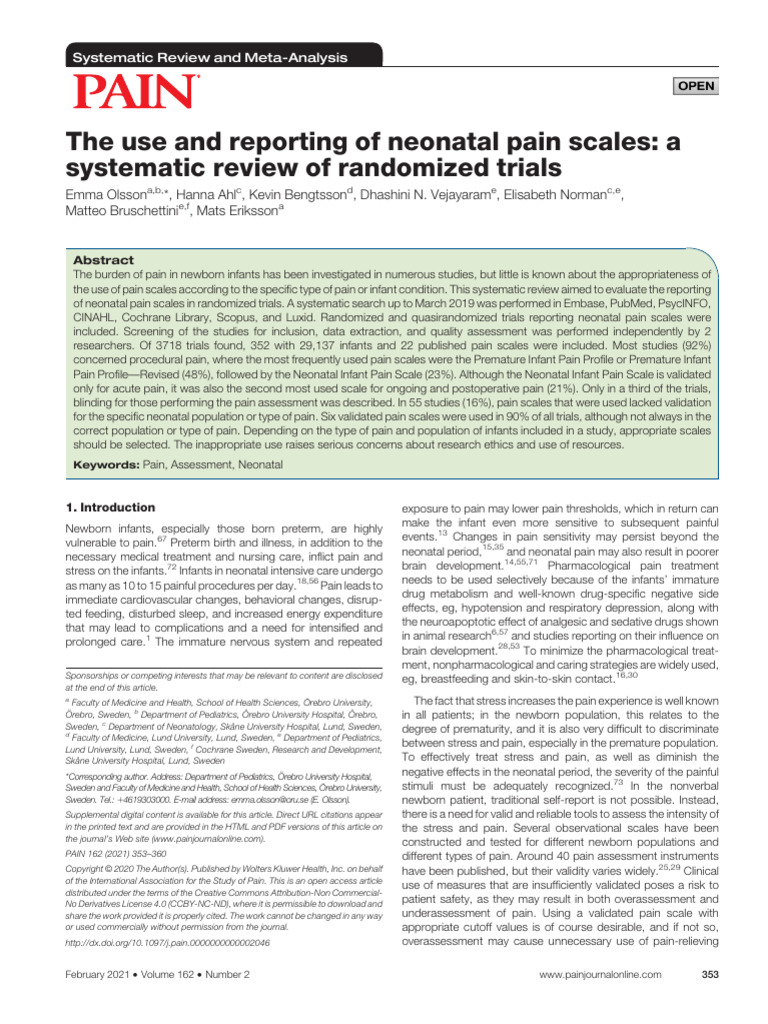 Neonatal Pain Scales: Systematic Review | PDF | Systematic Review | Infants