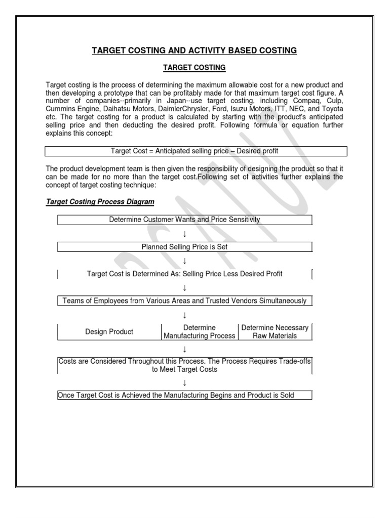 13.target Costing & Activity Based Costing | PDF | Business | Business ...