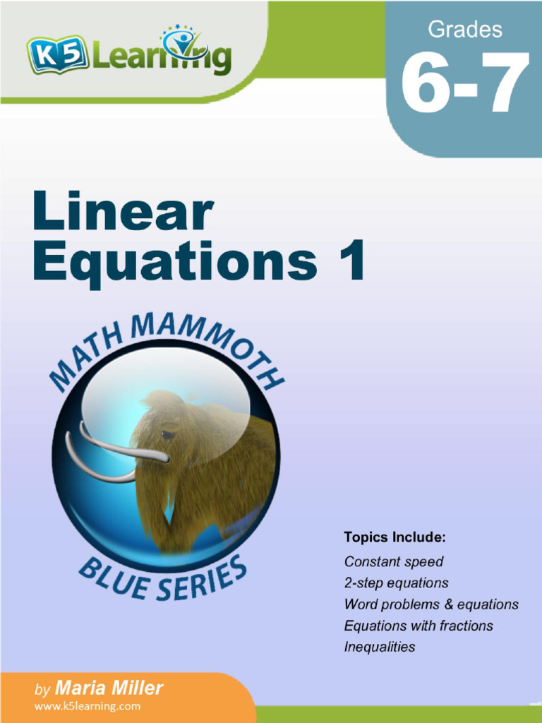k5 Learning Linear Equations 1 Workbook | PDF | Algebra | Equations