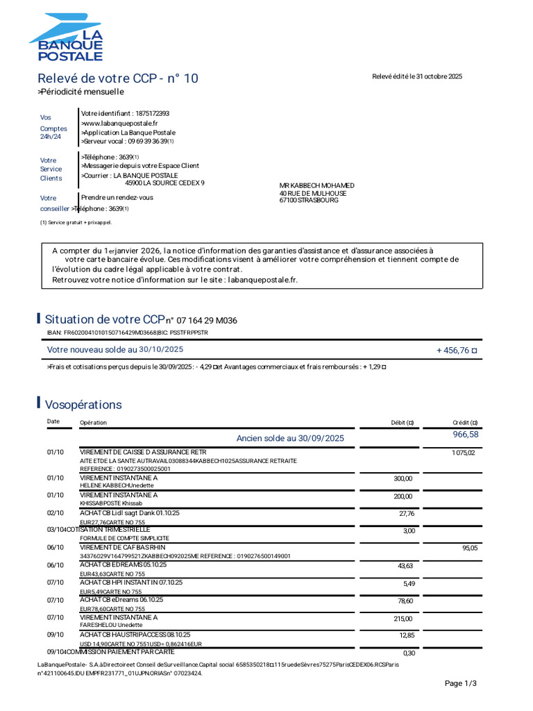 Relevé CCP n°10 - Octobre 2025 | PDF | Banques | Business