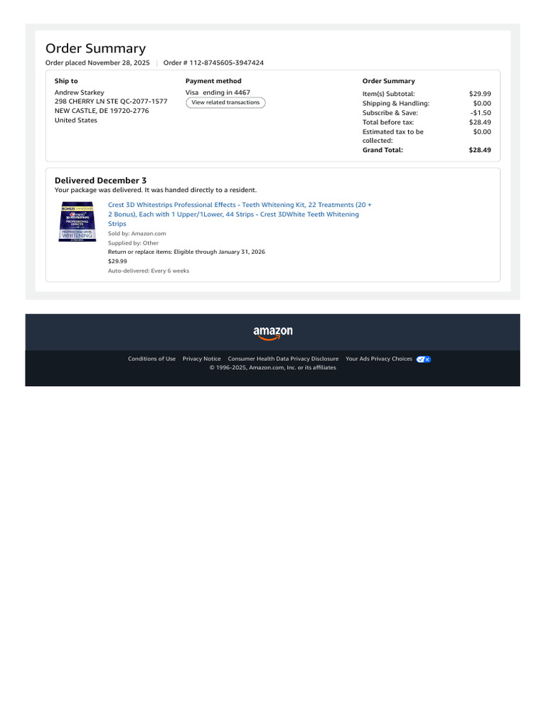 Crest Whitening Strips Invoice | PDF