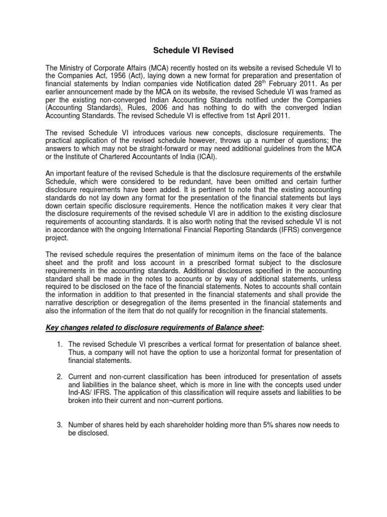 Schedule VI Revised: Key Changes Related To Disclosure Requirements of ...