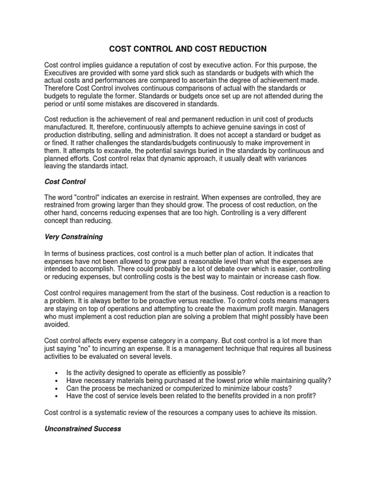 50.cost Control & Cost Reduction | PDF | Cost Accounting | Cost