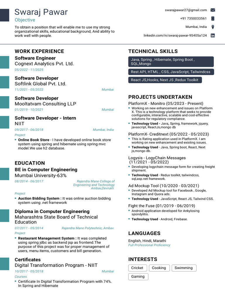 Swaraj Resume | PDF | Information Technology | Software