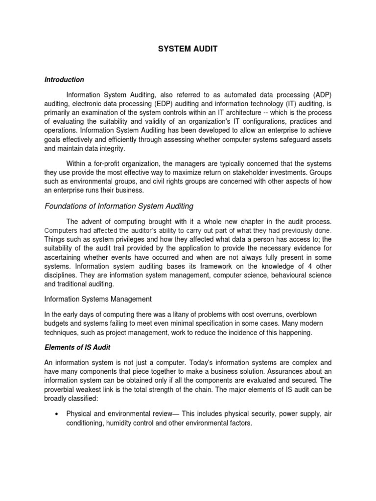 System Audit: Foundations of Information System Auditing | PDF | Audit ...