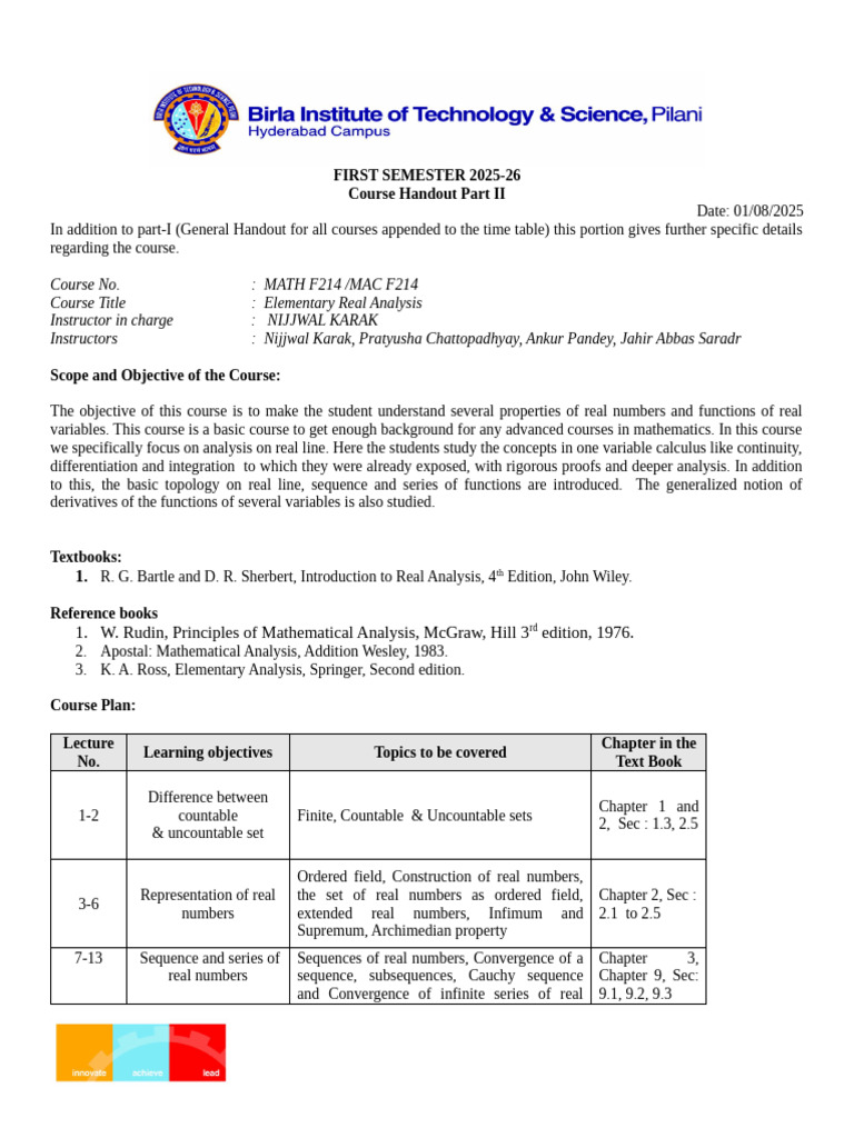 Elementary Real Analysis Course Outline | PDF | Continuous Function ...