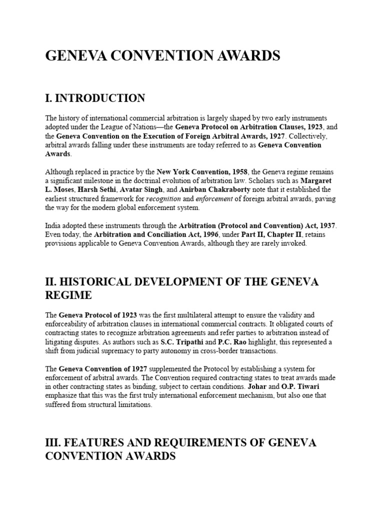 GENEVA CONVENTION AWARDS | PDF | Arbitration | Treaty
