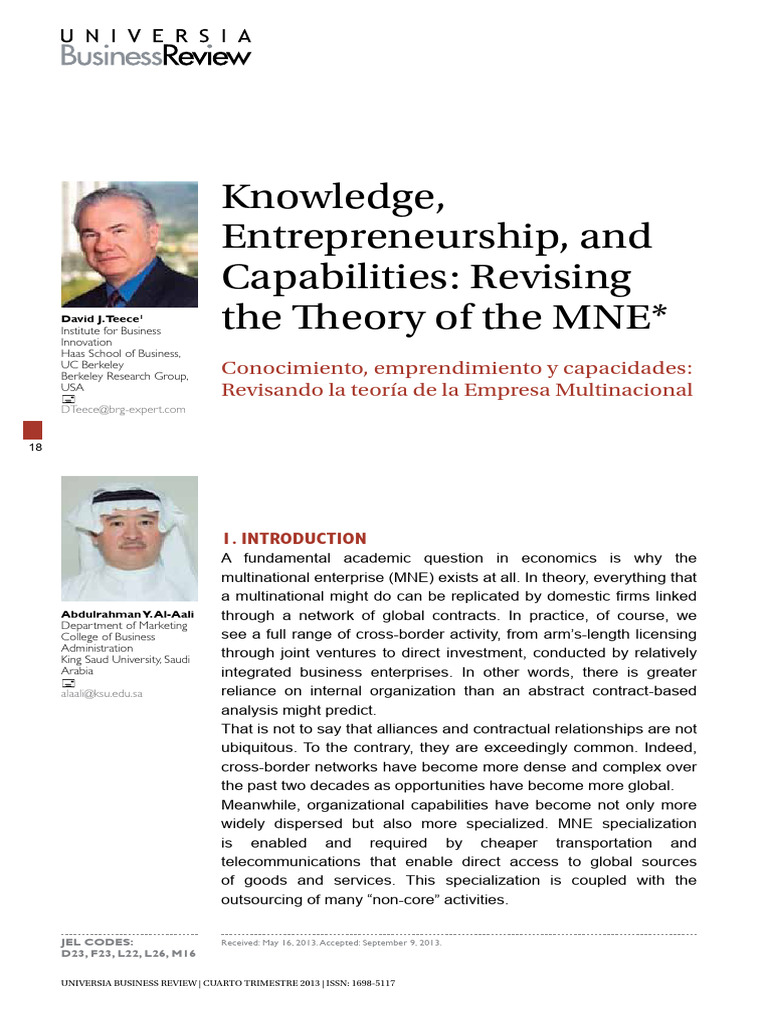 Revising MNE Theory: Knowledge & Capabilities | PDF | Entrepreneurship ...