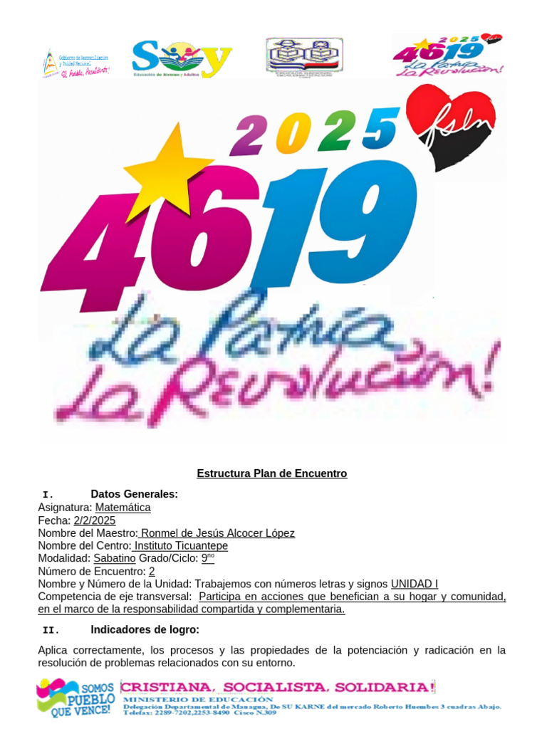 Plan de clase 2025 9 mat8 | PDF | Exponenciación | Raíz cuadrada