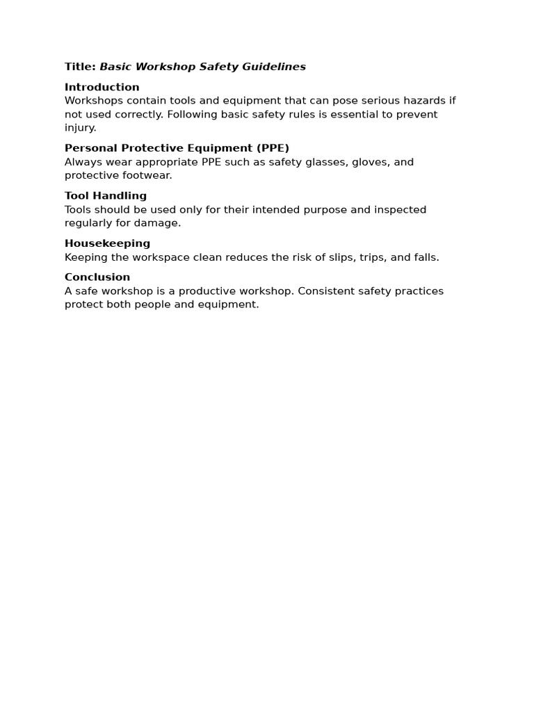 Basic Workshop Safety Guidelines | PDF