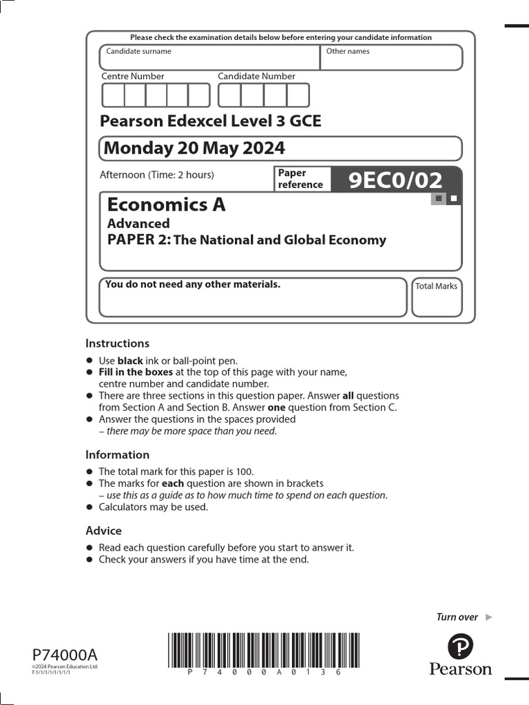 June 2024 QP - Paper 2 Edexcel (A) Economics A-Level Section A Completed | PDF | Macroeconomics ...