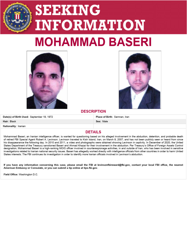 Iranian Officer Mohammad Baseri Wanted | PDF