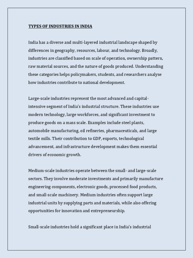 Overview of India's Industrial Types | PDF | Economy Of India | Economies