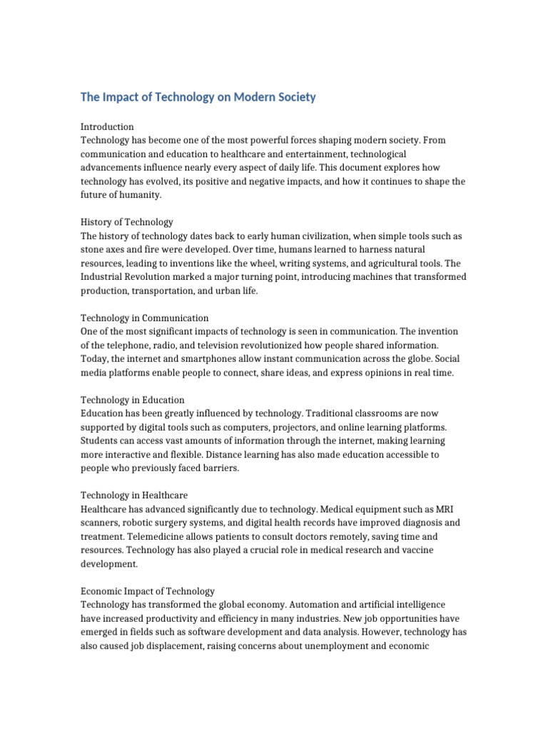 Technology's Role in Modern Society | PDF | Educational Technology ...