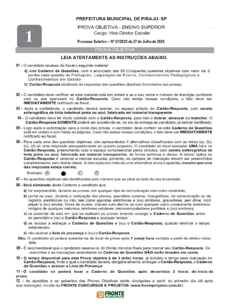 Fronte Prova 1_merged | PDF | Pedagogia | Aprendizado