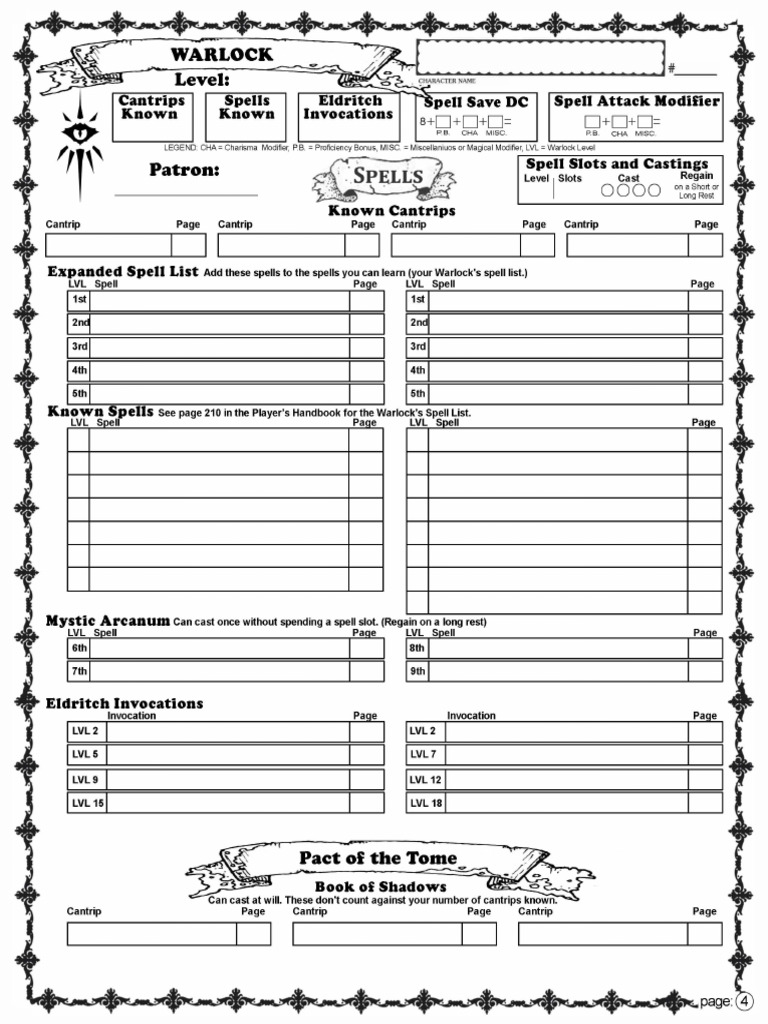Character Sheet Warlock | PDF