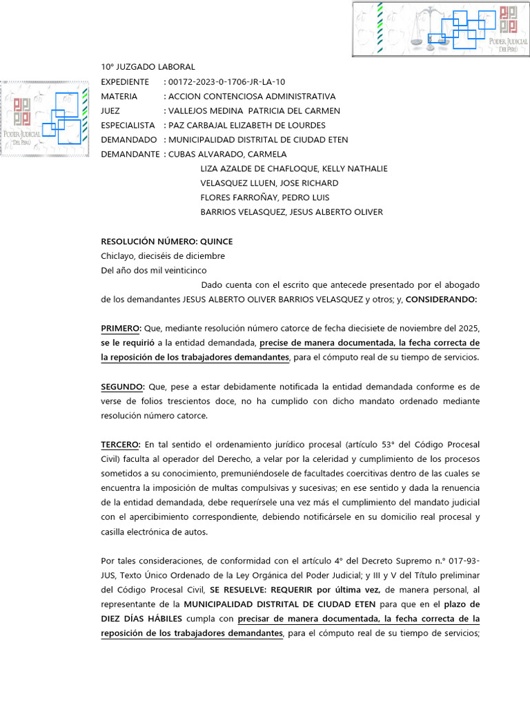 Exp. 00172-2023-0-1706-JR-LA-10 - Resolución - 312483-2025 | PDF | Separación de poderes | Gobierno