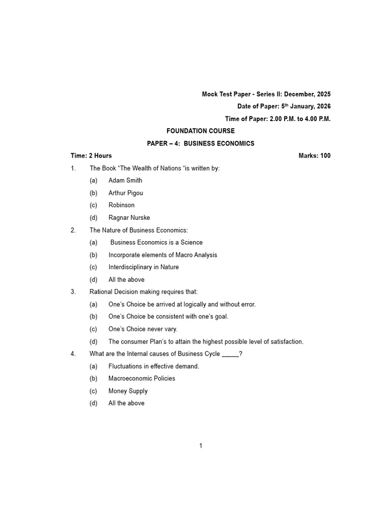 MTP-2 Business Economics Question Paper | PDF | Monopoly | Demand