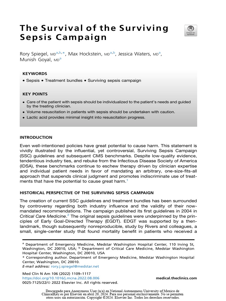 The Survival of surviving sepsis campaing | PDF | Sepsis | Medical ...
