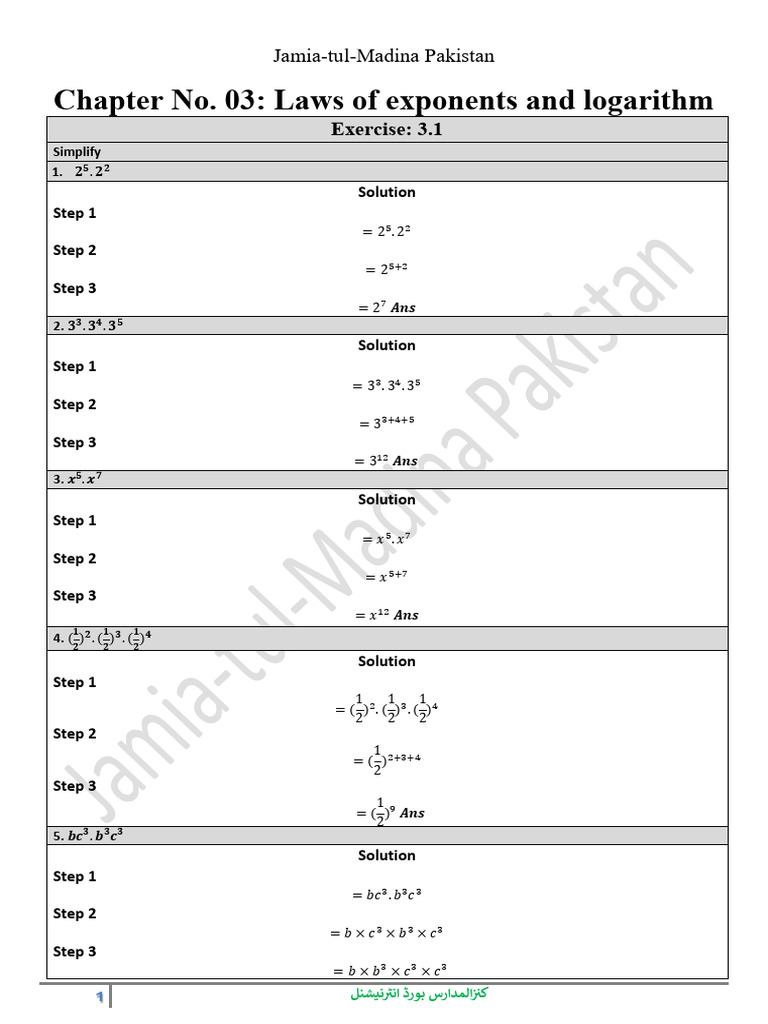 Chapter 3 Laws of Exponents and Logarithm GM-9 | PDF | Logarithm ...