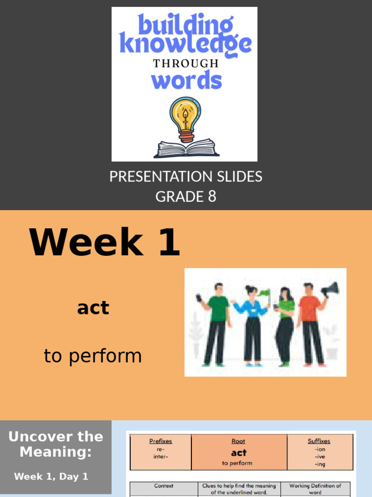 Grade 8 Vocabulary Word Building Guide | PDF | Word | Grammatical Tense