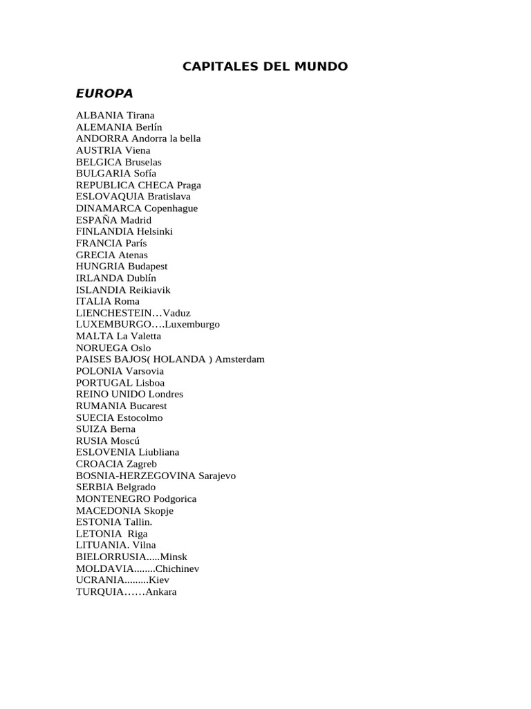 Capitales del Mundo por Continente | PDF