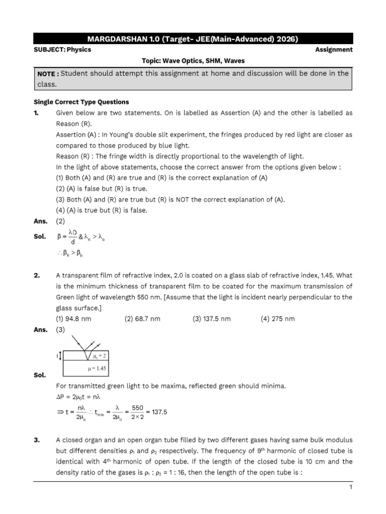 Physics Assignment 25-12-2025 FC | PDF | Light | Refractive Index