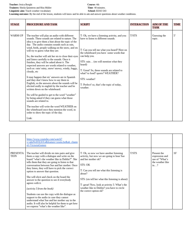 Teaching Weather Vocabulary Lesson Plan | PDF | Verb | Question