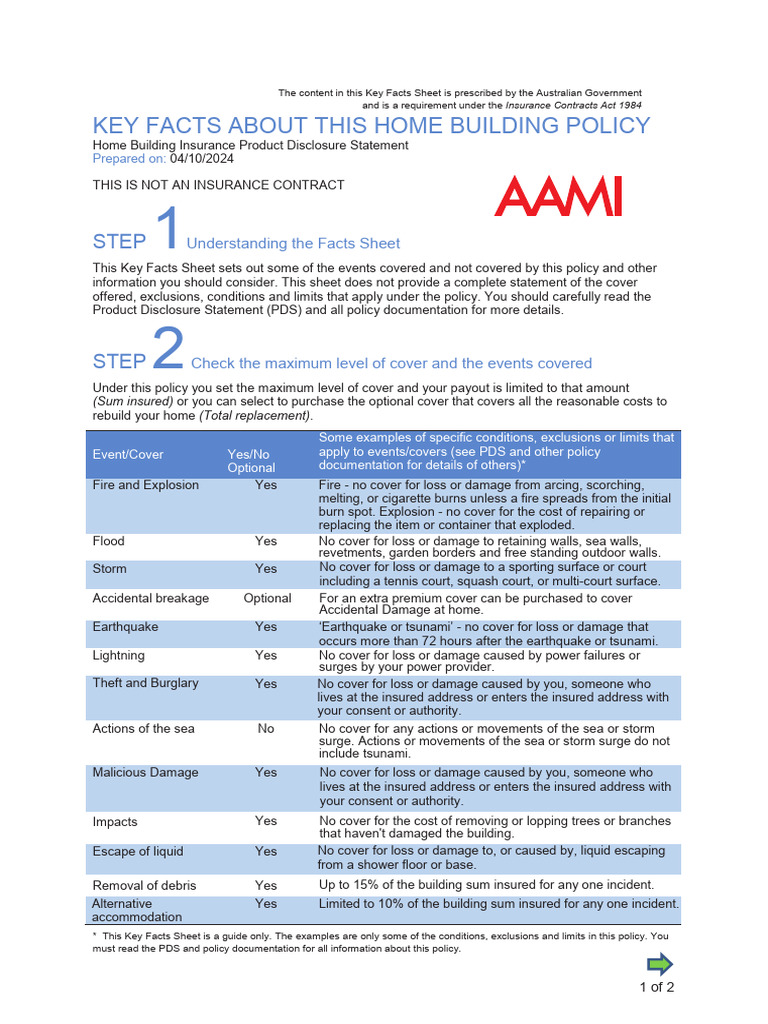 Home Building Insurance Key Facts Sheet | PDF | Insurance