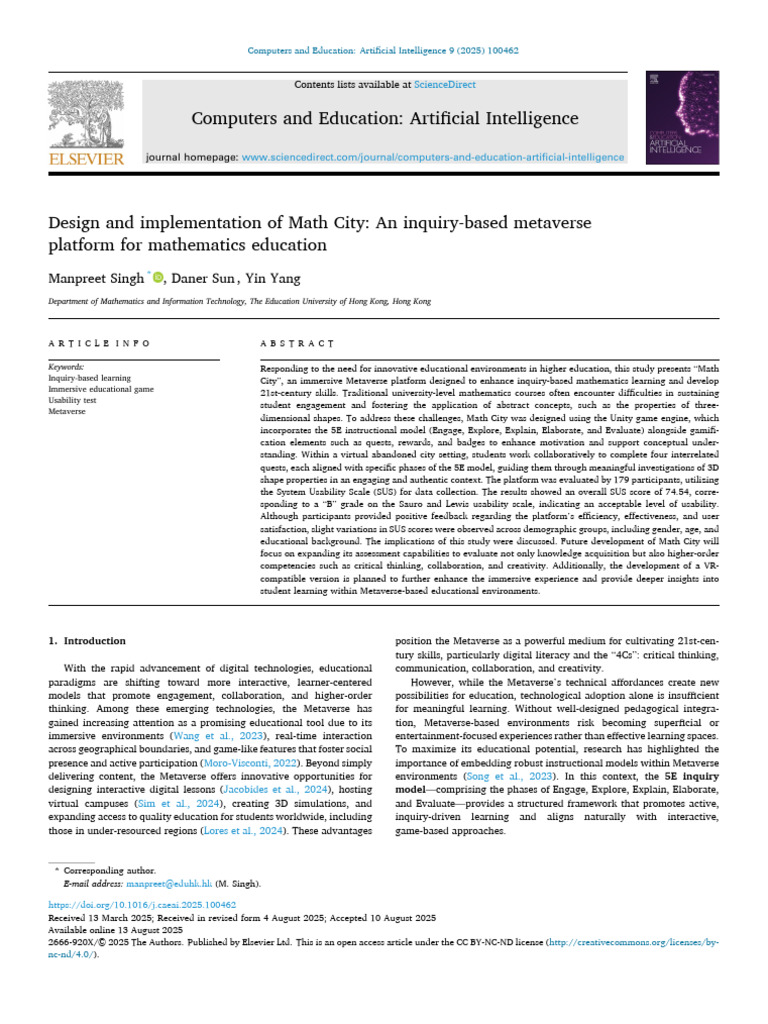 Design and Implementation of Math City | PDF | Learning | Usability
