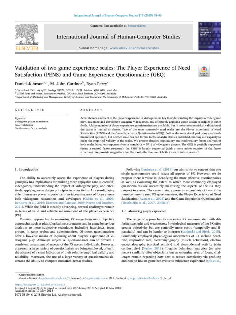 Validation of Two Game Experience Scales, The Player Experience of Need ...