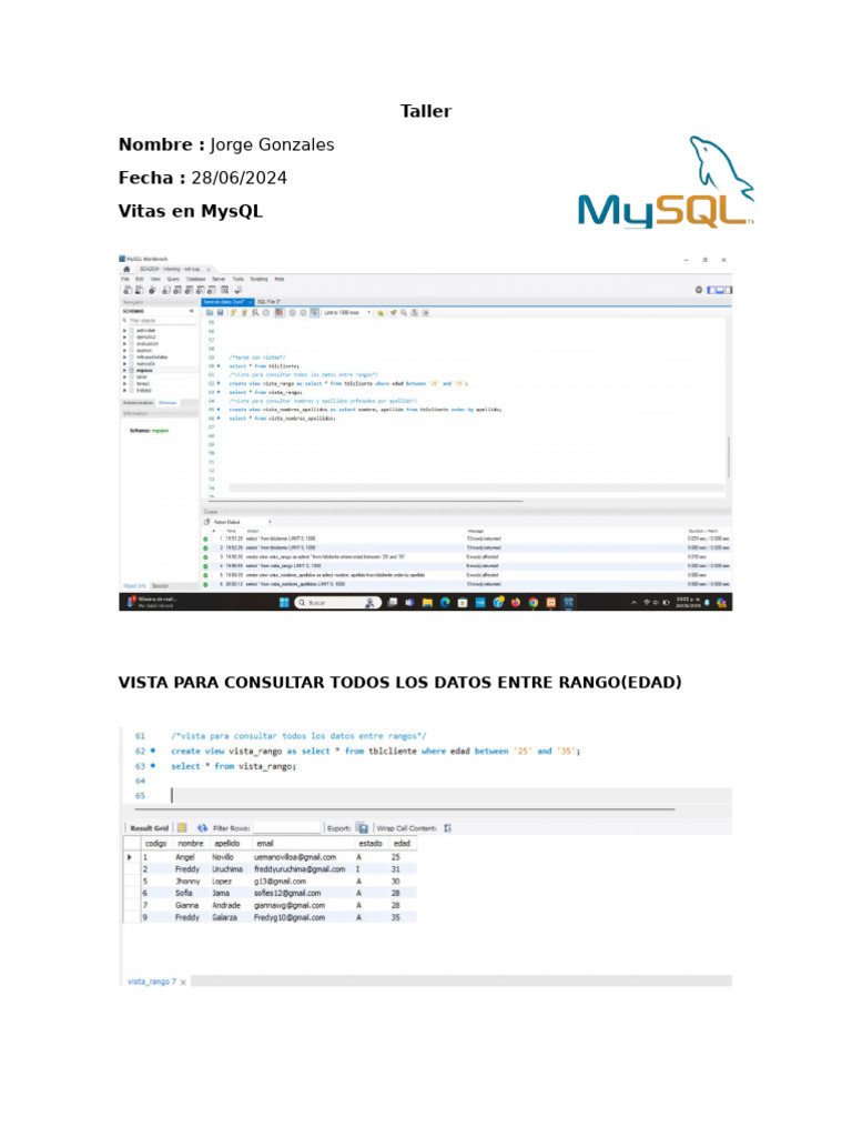 Taller de Vistas MySQL | PDF
