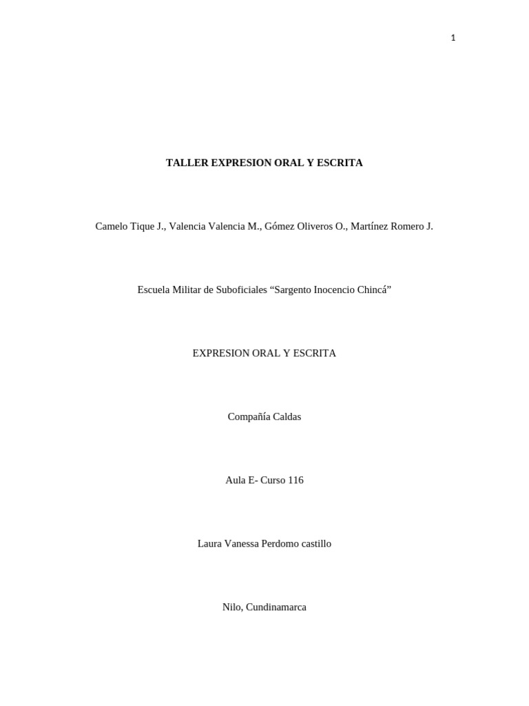 Taller # Expresion Oral y Escrita, | PDF