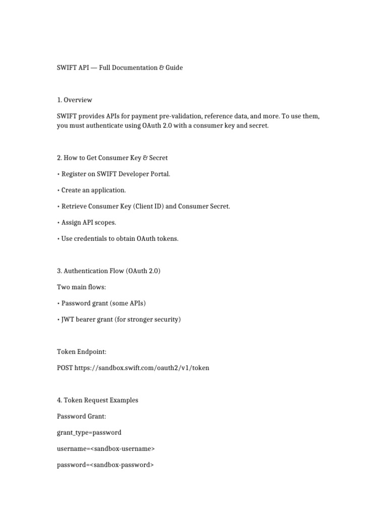 SWIFT API Documentation & OAuth Guide | PDF