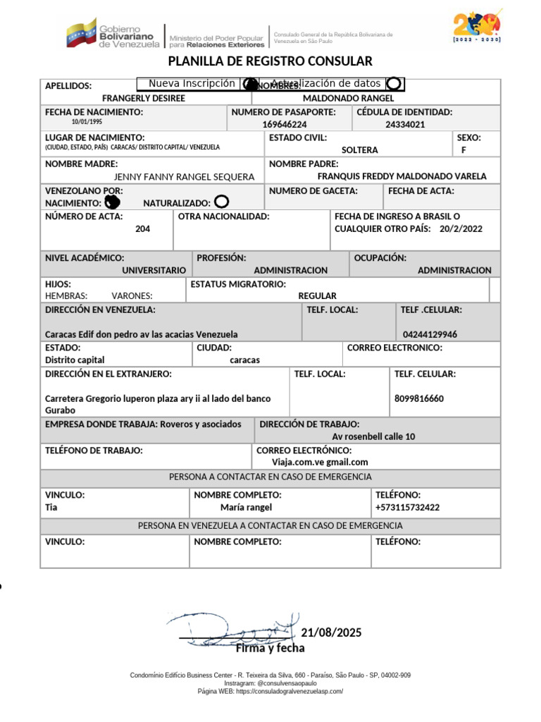 Registro Consular Venezuela en Brasil | PDF