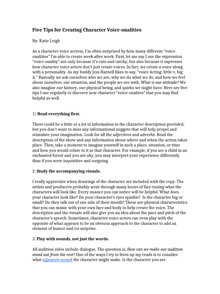 5 tips for CREATING MULTIPLE VOICE-onalities (1) (1) | PDF | Feeling ...