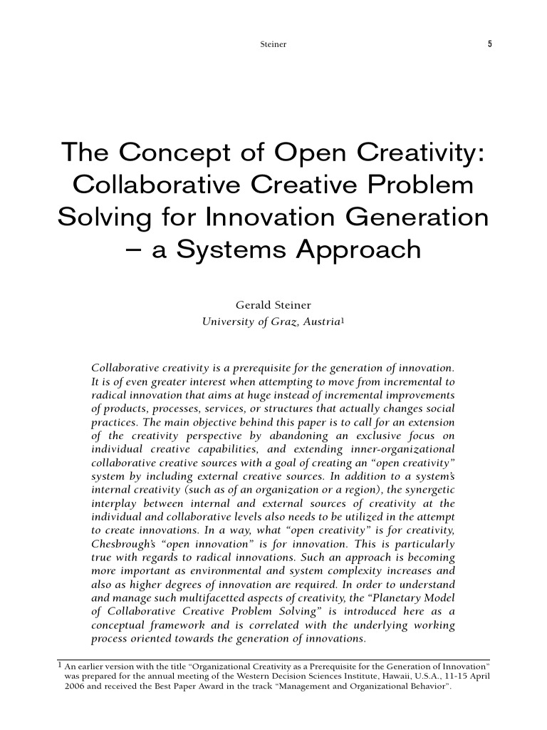 The Concept of Open Creativity- Collaborative Creative Problem Solving ...